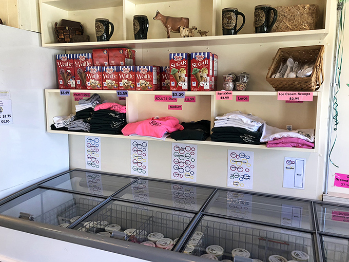 Merchandise that celebrates bovine beauty. T-shirts, mugs, and freezers full of take-home pints—because the Woodside experience shouldn't end at the farm.