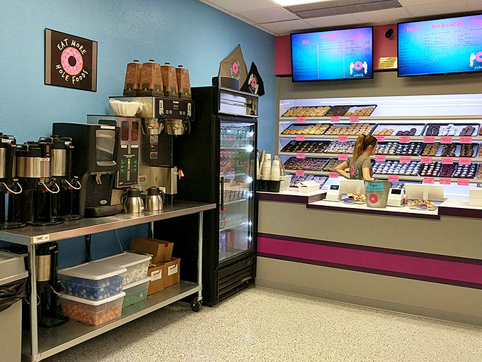 The coffee station stands ready for duty – because what's a great donut without its faithful companion, caffeine?