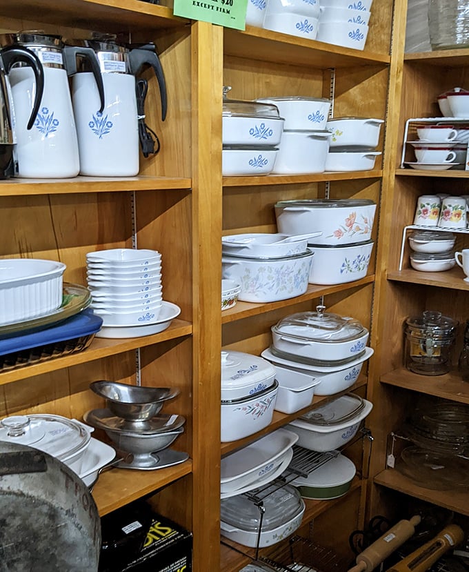The Corningware motherlode! Every pattern your grandmother ever served casseroles in, waiting for a second life in your kitchen.