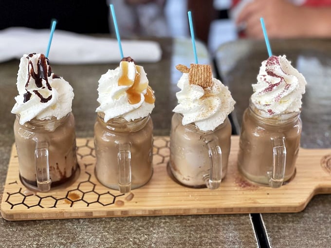 A flight of coffee creations that turns caffeine into an adventure. Like a wine tasting, but you can drive home afterward (and much more enthusiastically).