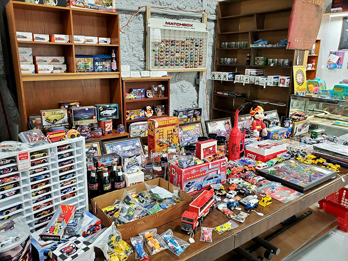 Matchbox heaven! These meticulously organized miniature vehicles represent decades of automotive history, scaled down but not diminished in their nostalgic power.