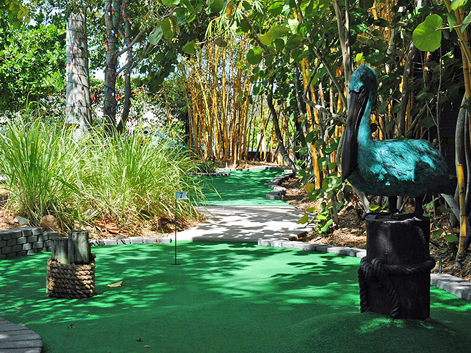 Mini-golf courses tucked among lush tropical landscaping offer affordable entertainment where the biggest hazard is laughing too hard.