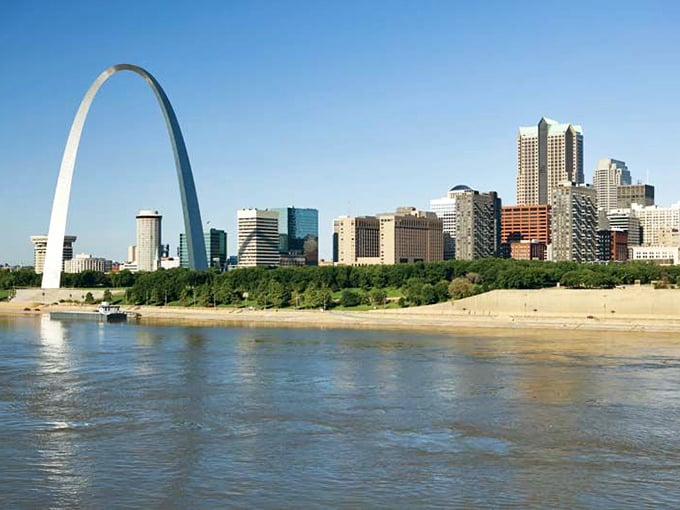 The mighty Mississippi and St. Louis skyline create a postcard-perfect backdrop just minutes from Maplewood, where small-town budgets meet big-city views.