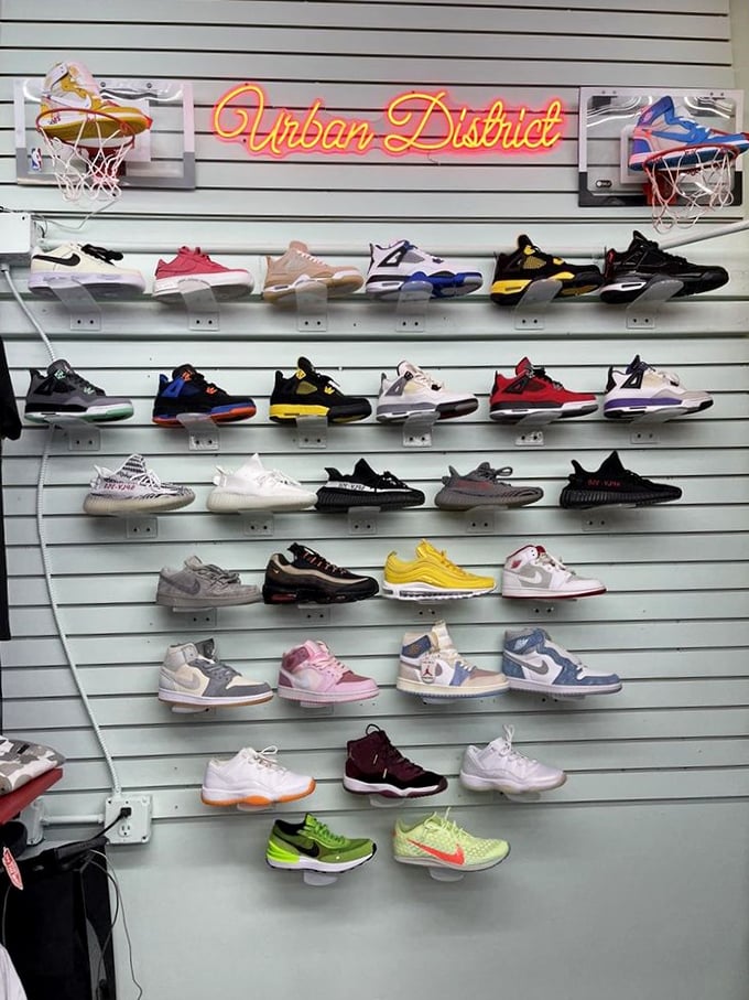 "Urban District" indeed—sneakerheads will feel their pulses quicken at this display of footwear that ranges from classic to "is that even a shoe?"