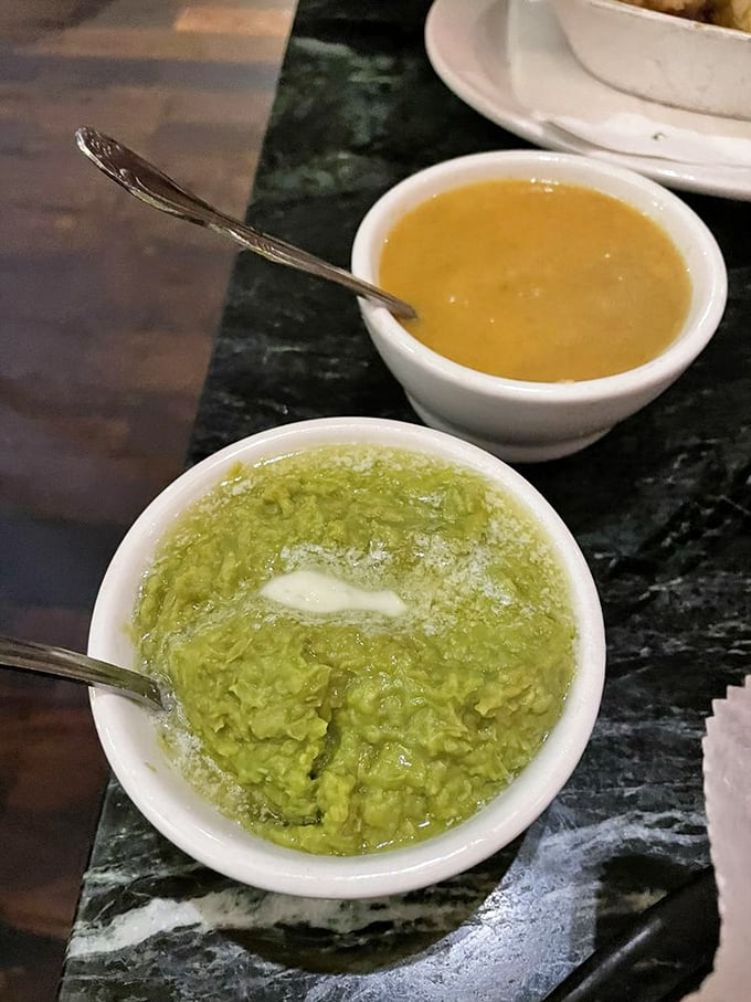 Mushy peas and curry sauce—the condiment equivalent of bringing your most interesting friends to dinner.