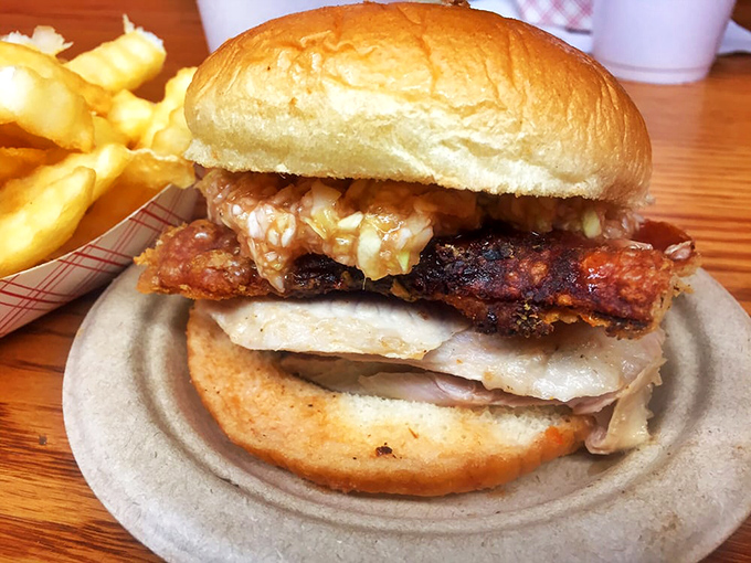 A sandwich that doesn't need Instagram filters—just your undivided attention and an empty stomach. Barbecue perfection between bread.