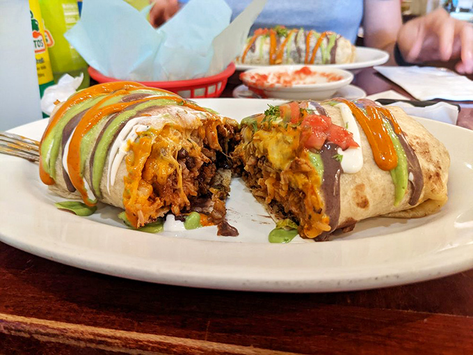 The cross-section reveals the truth—this isn't just a burrito; it's a carefully engineered flavor delivery system with perfect filling distribution.