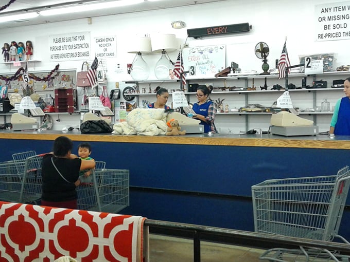 The checkout counter – where friendly staff have seen everything from wedding dresses to vintage typewriters pass through their hands.
