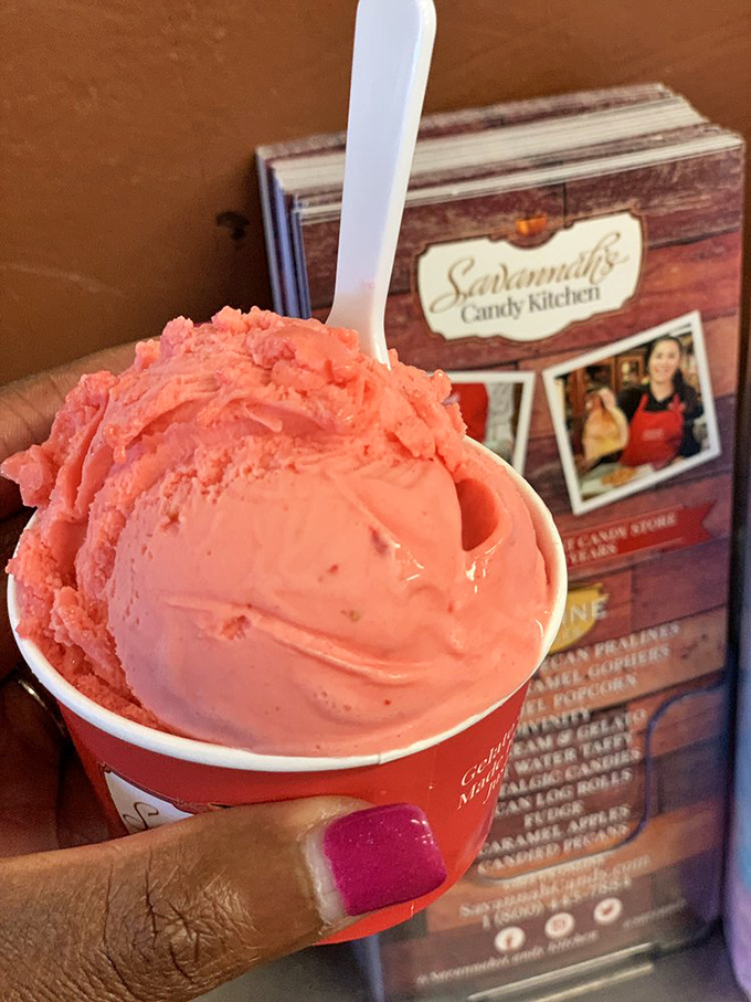 This strawberry gelato doesn't just look pretty—it tastes like summer captured in a cup. Brain freeze never looked so appealing.