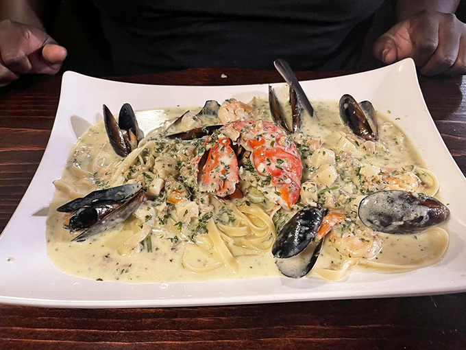 This seafood pasta is what happens when the ocean and Italy have a beautiful love affair. Those mussels and shrimp are practically waving hello. 