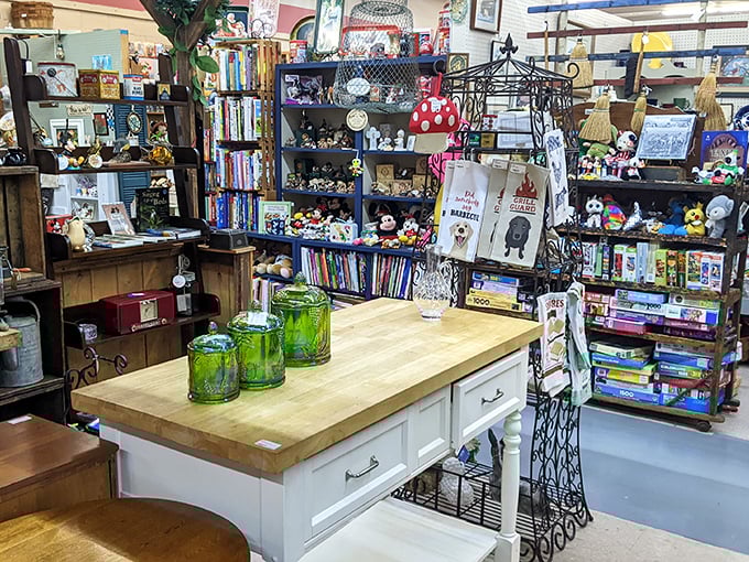 This booth blends books, toys, and furniture in a way that makes you wonder if your childhood bedroom exploded in the best possible way.