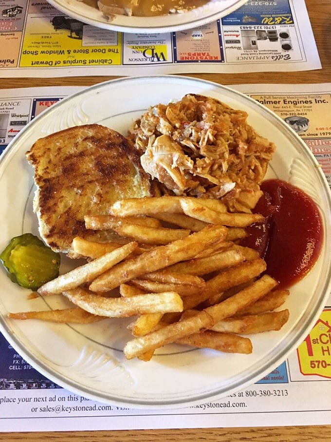 The perfect harmony of crispy golden fries, tangy pickle, and hearty meat—comfort food's greatest hits album on a single plate.