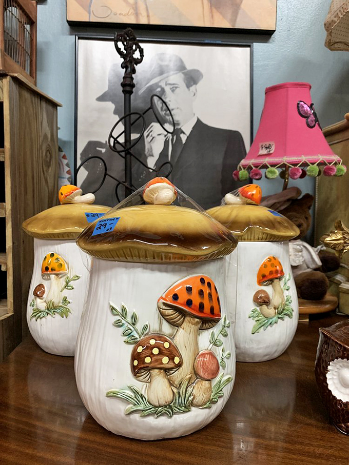 Mushroom canisters that would make Alice in Wonderland feel right at home. Kitsch meets function in these ceramic beauties from grandma's era.