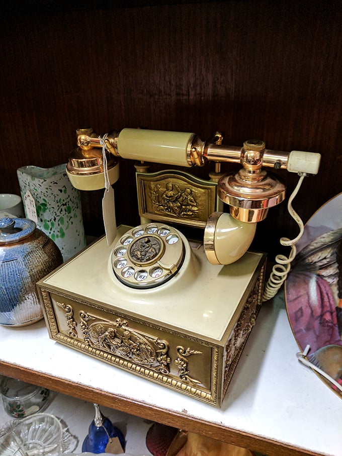This gilded vintage telephone isn't just a conversation piece – it's a reminder of when "hang up" was a literal action and not just something you yelled at robocallers.