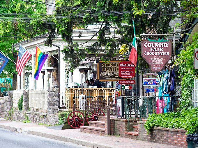 Storefronts bursting with character invite exploration on New Hope's tree-lined streets. Window shopping here is an Olympic-worthy event.