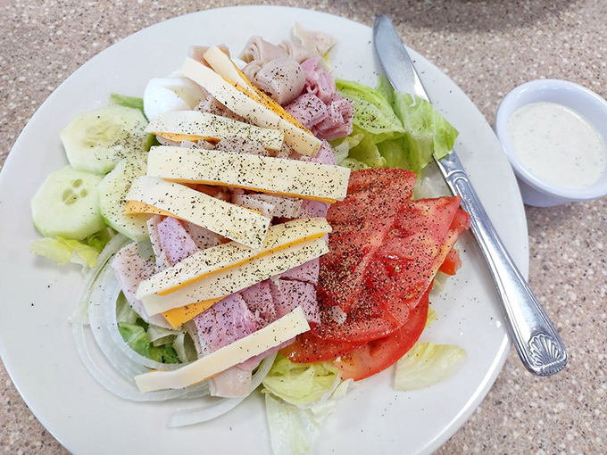This chef salad isn't trying to be healthy—it's trying to be delicious. Mission accomplished with layers of meat, cheese, and vegetables playing perfectly together.