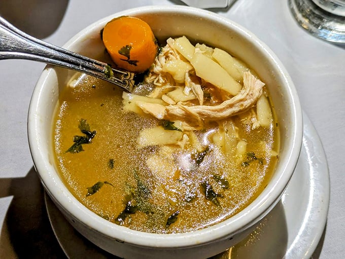 Chicken soup that could heal whatever ails you – the kind grandmothers everywhere would approve of, with tender chunks of meat swimming in liquid comfort.