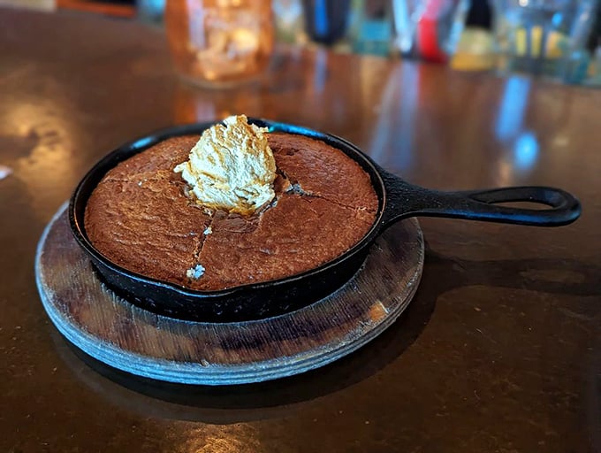 Cornbread in a cast iron skillet – the way grandma would make it if grandma had gone to culinary school and won awards.