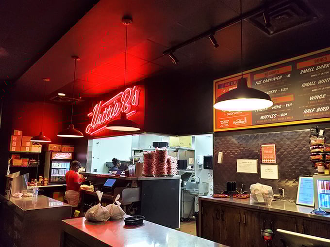 Where the magic happens—under the glow of that neon sign, chicken transforms from ordinary to extraordinary.