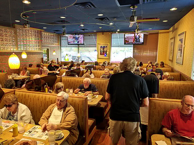 Regulars fill the booths at lunchtime, a symphony of conversation and silverware clanking against plates. Some have been coming here since Kennedy was president.