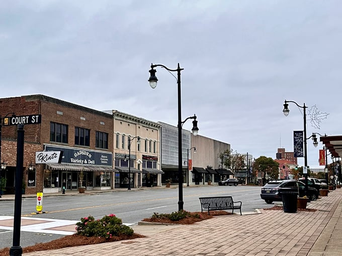 Court Street's brick buildings and wide sidewalks create the perfect stage for Gadsden's daily life – complete with benches for those who prefer to spectate.