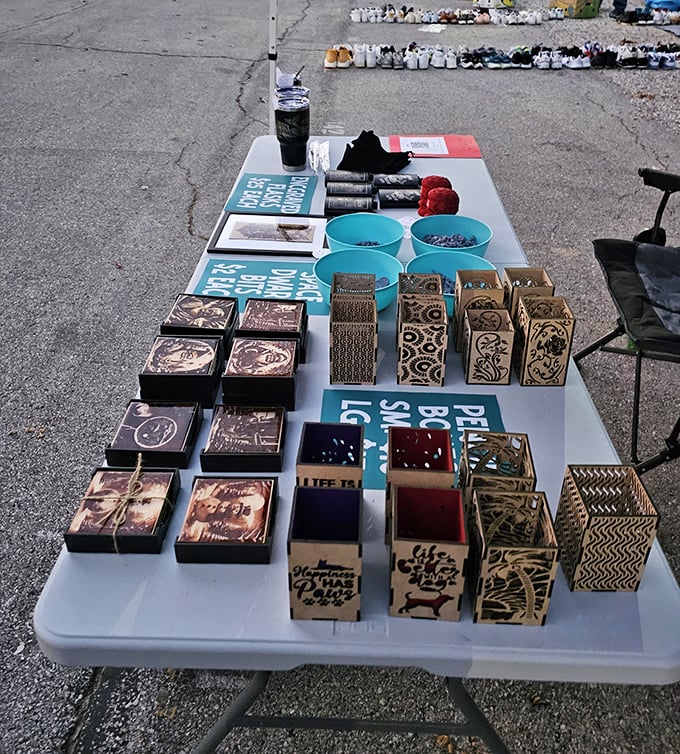 Artisanal wooden boxes with intricate designs tell stories through craftsmanship. Small containers of possibility waiting to hold your treasures.