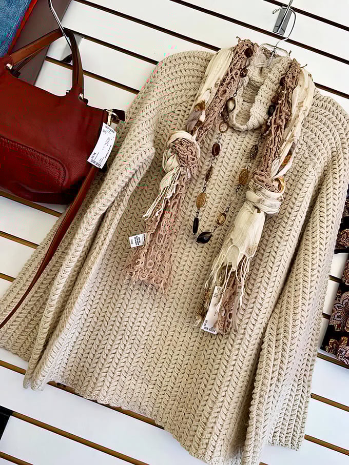 Neutral sweater nirvana—this cozy knit with artful scarf is the winter wardrobe hero you didn't know you needed until now.