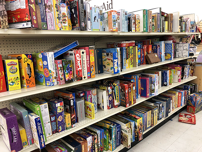 Board games with all pieces intact, puzzles still sealed—the toy section offers childhood joy without the toy store tantrums or price tags.