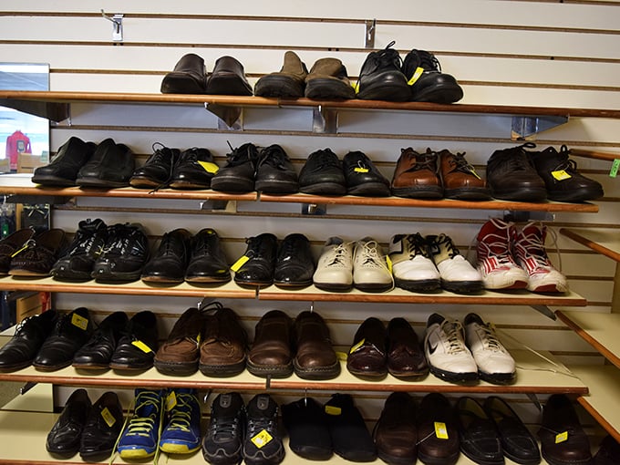 Men's shoes lined up like soldiers ready for duty—from barely-worn dress shoes to casual kicks just waiting for their next adventure.
