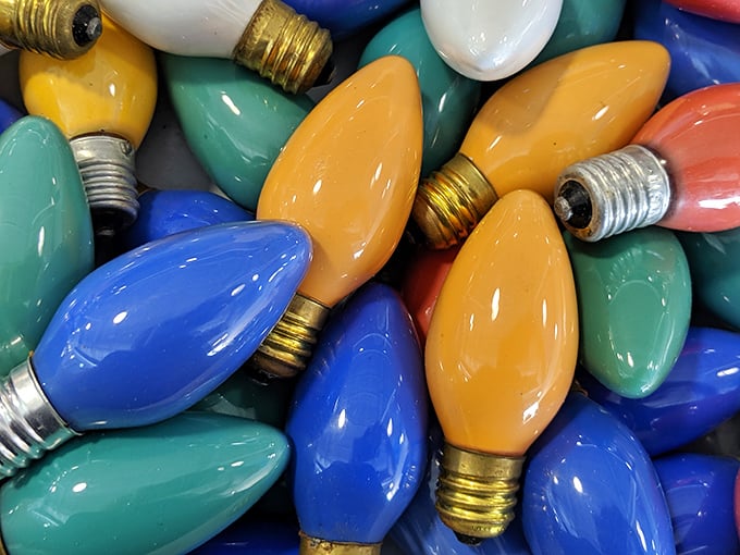 Vintage Christmas lights create a colorful mosaic of holiday potential—each bulb a tiny time machine to celebrations yet to come.