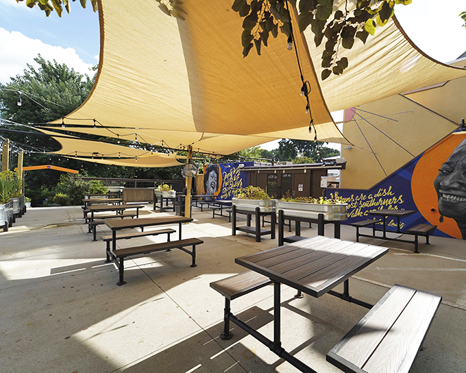 Dining under sail-like canopies with the Blue Ridge breeze – Asheville's outdoor eating at its most civilized and delightful.