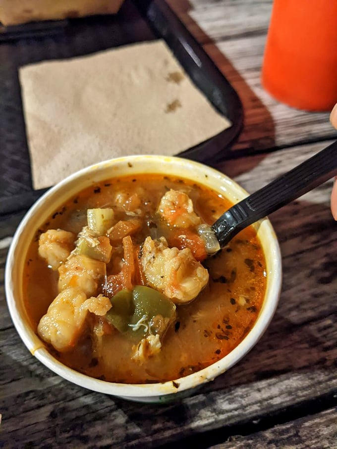 This seafood soup isn't messing around—chunks of shrimp swimming in a broth so flavorful you'll want to ask for its phone number. 