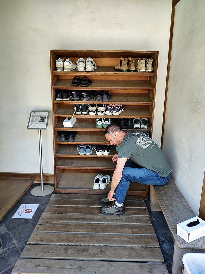 The shoe shelf isn't just practical—it's the first step in the ritual of leaving the outside world behind. Literally.