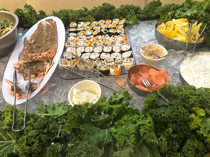 The sushi station proves Boston Lobster Feast isn't just about hot butter and crackers—it's a comprehensive tour of seafood's greatest hits.