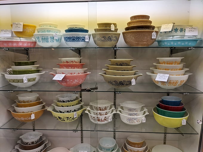 The holy grail for Pyrex collectors—nesting bowls in patterns that trigger instant nostalgia for Grandma's kitchen and Sunday dinners that lasted forever.