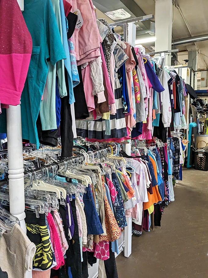 Children's clothing organized by size and color. Tiny fashionistas can be dressed for less than the cost of a fancy coffee.