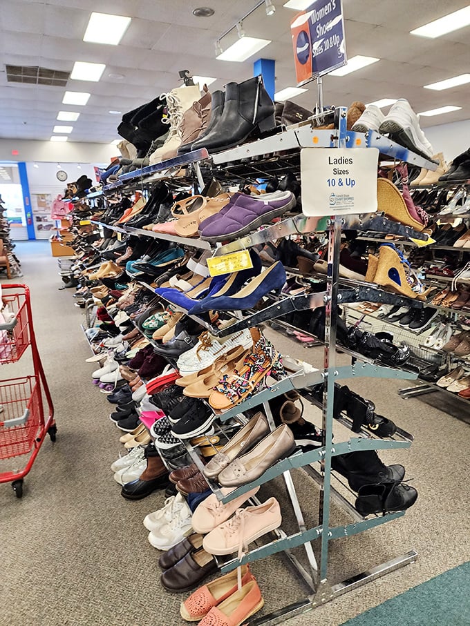 If Imelda Marcos opened a discount shoe store, it might look like this. Every style, size, and season waiting for their Cinderella moment.