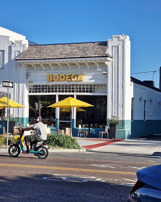 Those yellow umbrellas mark the spot where St. Petersburg's Cuban sandwich dreams come true in technicolor glory.