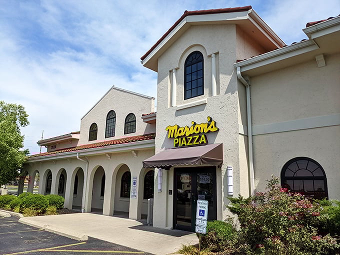 Marion's Mediterranean-style building proves that pizza architecture can be as impressive as pizza flavor.