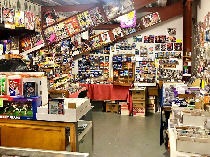 Tent city of temptations! This colorful vendor display offers everything from patriotic flags to nautical knickknacks.