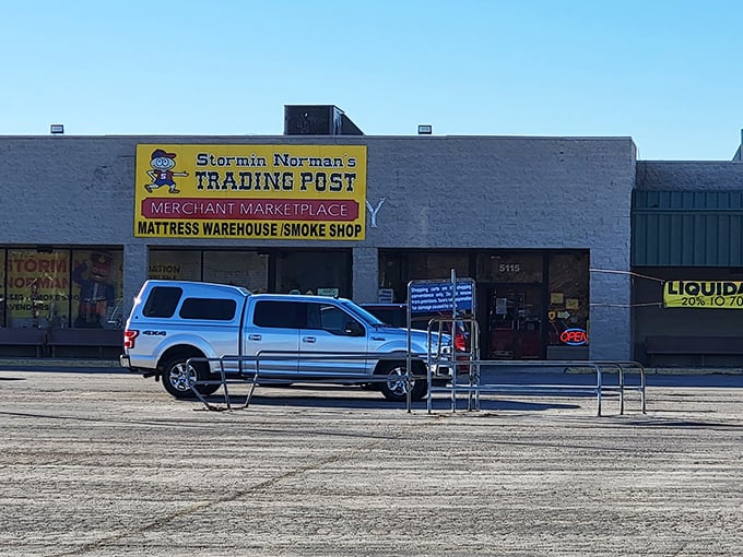 Stormin Norman's straightforward storefront hides a world of wonders inside—never judge a trading post by its exterior!