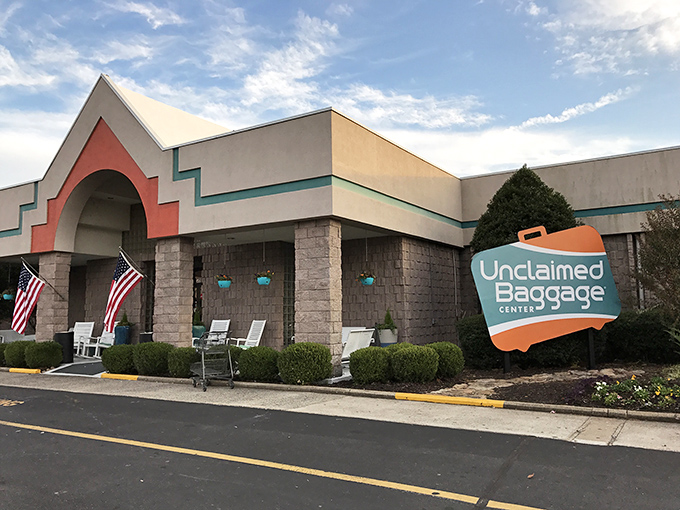 Not your average thrift store! Unclaimed Baggage's unique façade hints at the international treasures waiting inside.