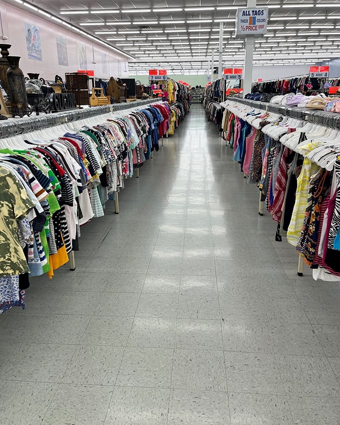 Village Discount Outlet's clothing section stretches to the horizon – bring snacks for this shopping marathon.