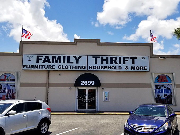 The sign promises furniture, clothing, and "more" – and that "more" is where the real treasures hide!