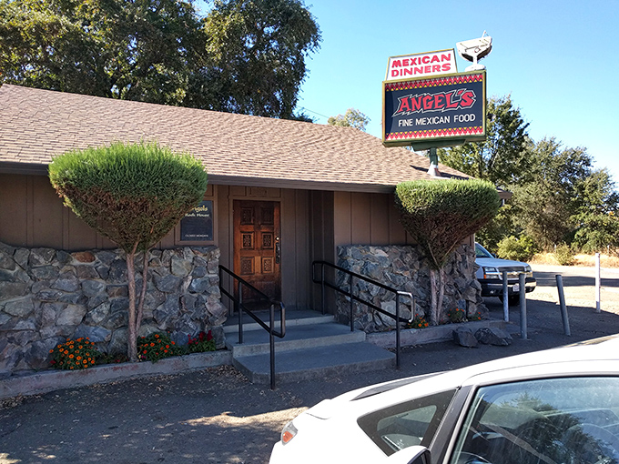 Angel's Mexican Food doesn't need fancy decor—the stone facade houses authentic flavors that speak louder than any interior designer ever could.
