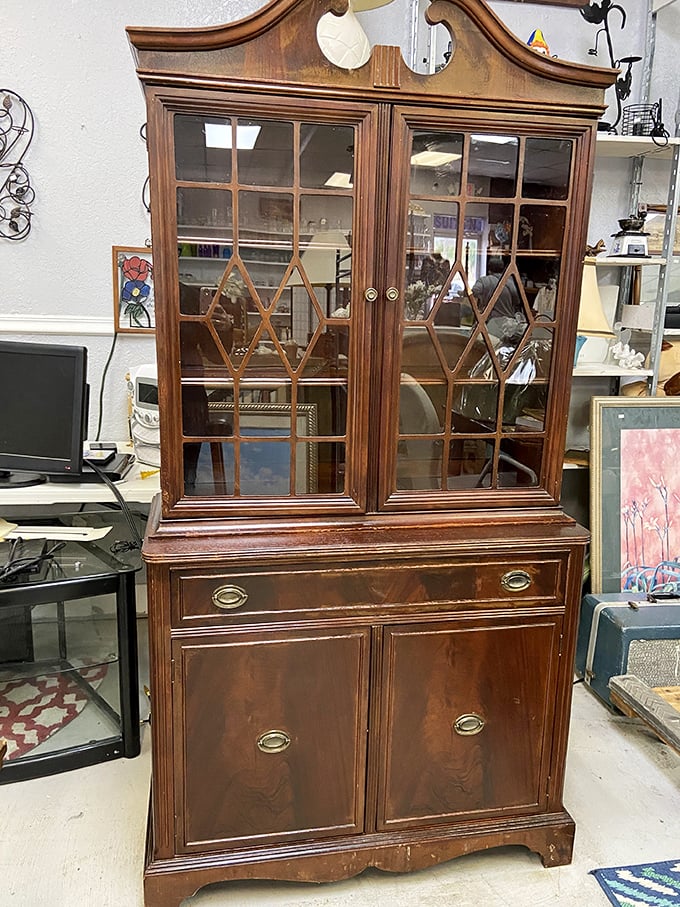 Not just a hutch—a time capsule with glass doors. Display your treasures or hide your secrets; it's versatile like that.