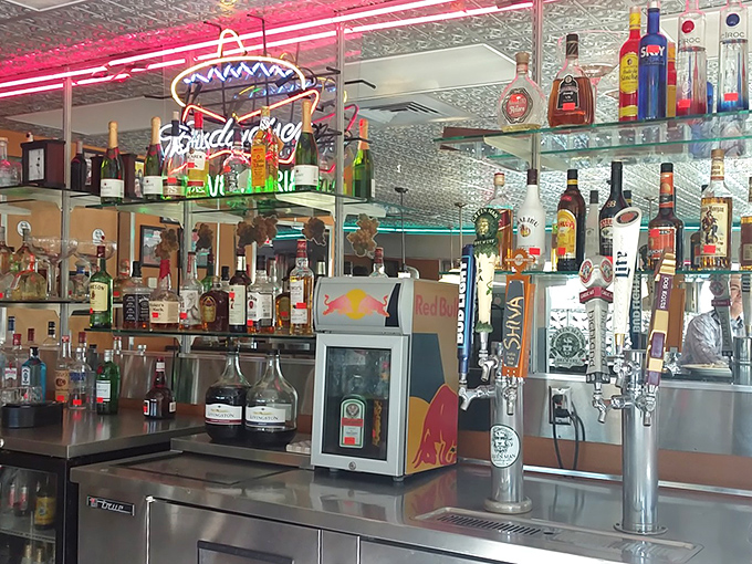 The bar area boasts an impressive selection of tequilas and Mexican beers—liquid sunshine to complement your meal.