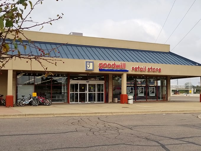 This Goodwill store is buzzing with finds—and even the bike rack out front hints at a quick-stop treasure hunt worth pedaling for.