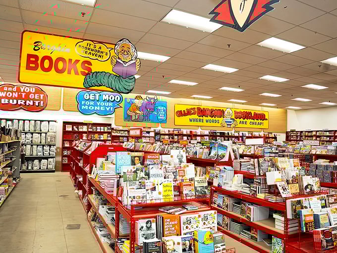Bibliophile heaven disguised as a discount store. Those red shelves hold literary treasures at prices that would make your local bookstore weep.