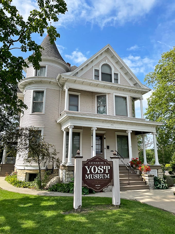 The Catherine Yost House Museum stands as a Victorian beauty queen, complete with the architectural equivalent of a fancy hat—that magnificent turret.